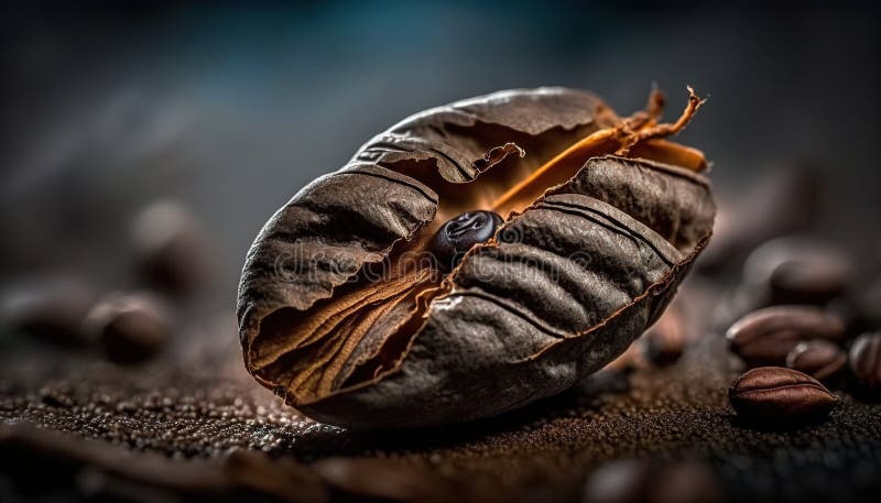 A Close Up of a Bean Pod with Coffee Beans Around it Stock Illustration ...