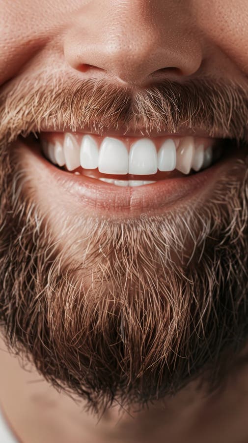 Close-up of a Bearded Man Smiling with White Teeth Stock Illustration ...