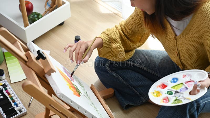 Close Up of Beautiful and Authentic Young Female Artist or Painter ...