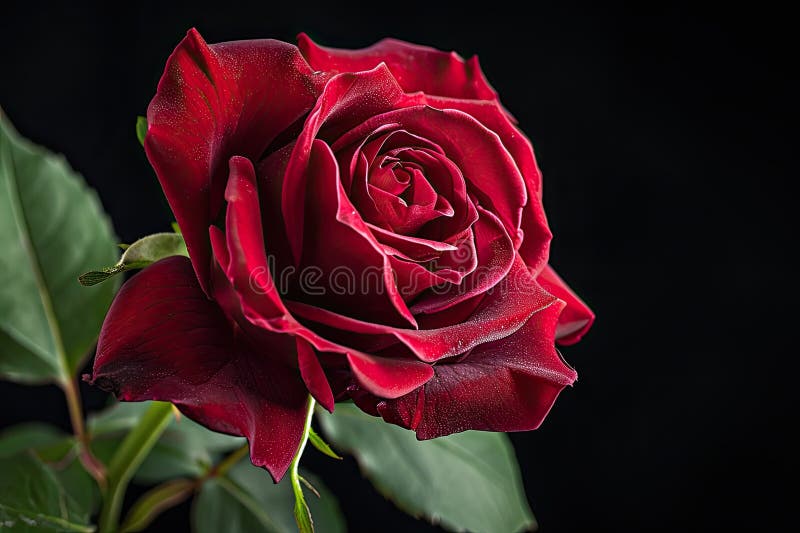 Close Up of Beautiful Dark Red Rose on Black Stock Illustration ...