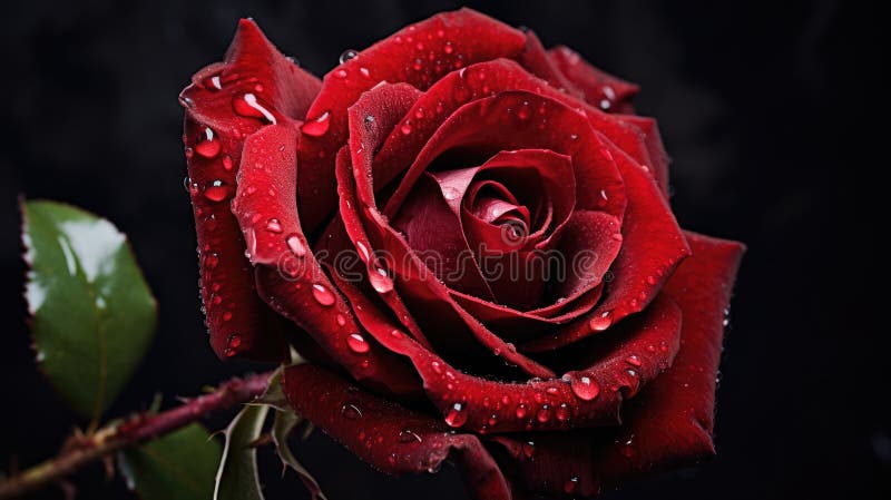 Close Up of Beautiful Dark Red Rose Isolated on Black Stock ...