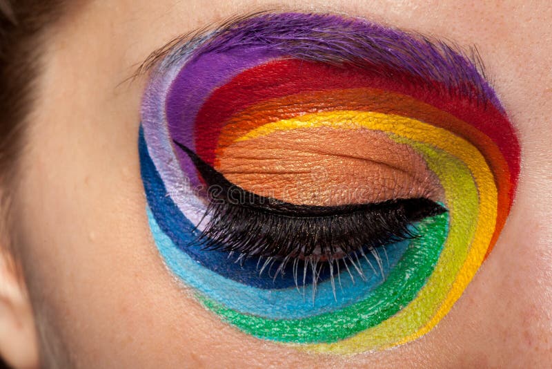 Close Up of Beautiful Eye with Rainbow Make Up Stock Photo - Image of ...