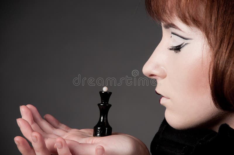 Close-up of Beautiful Girl with Chess Makeup Stock Image - Image of ...