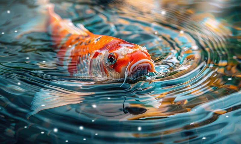Close-up of a Beautiful Koi Fish Rising To the Surface of the Water ...