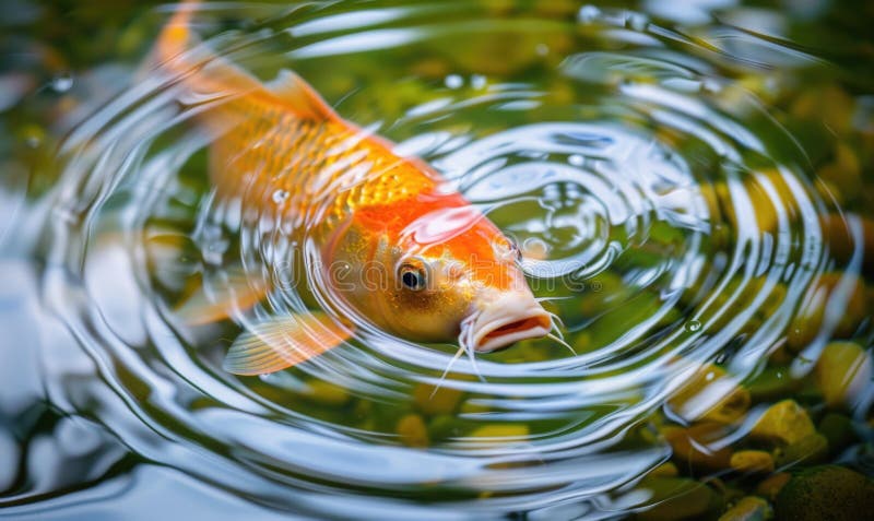 Close-up of a Beautiful Koi Fish Rising To the Surface of the Water ...