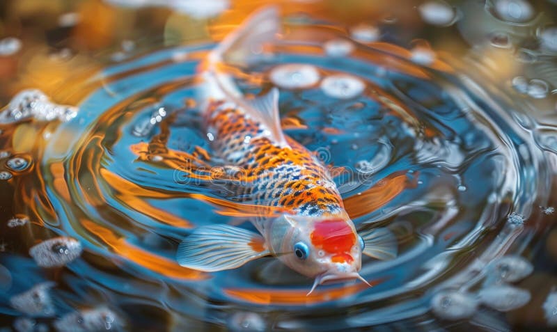 Close-up of a Beautiful Koi Fish Rising To the Surface of the Water ...