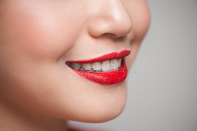 Close-up of Beautiful Perfect Red Lips. Selective Focus. Stock Image ...