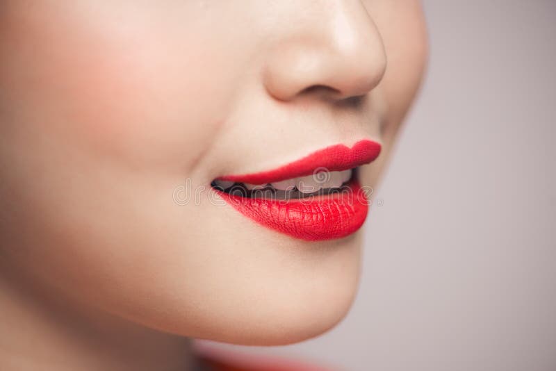 Close-up of Beautiful Perfect Red Lips. Selective Focus. Stock Image ...