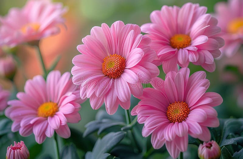 Close-up of Beautiful Pink Daisies in Bloom Stock Illustration ...