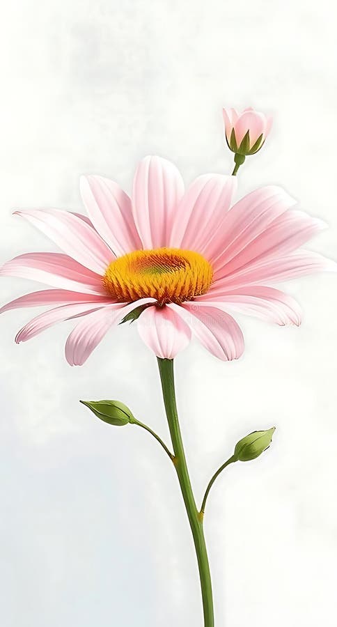 Close Up of a Beautiful Pink Daisy with a Bud Stock Illustration ...