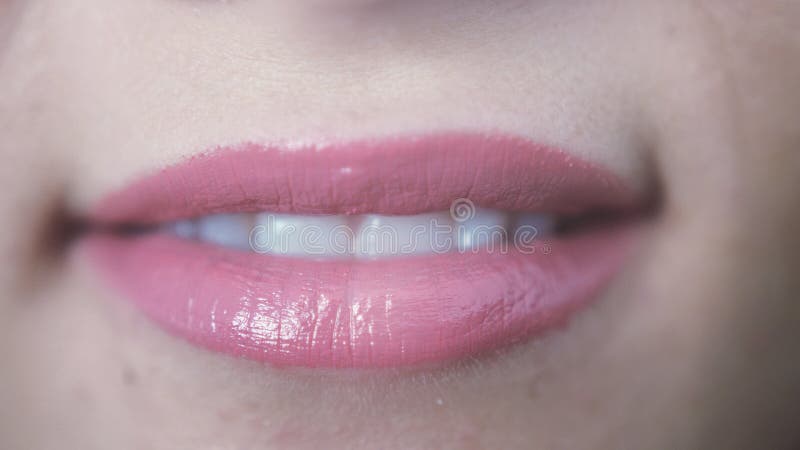 Close Up Beautiful Pink Lips of Young Girl Stock Photo - Image of ...