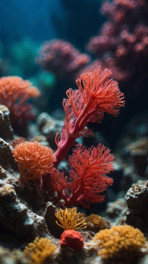 Close Up of a Beautiful Red Tropical Coral Reef Deep Under the Sea ...