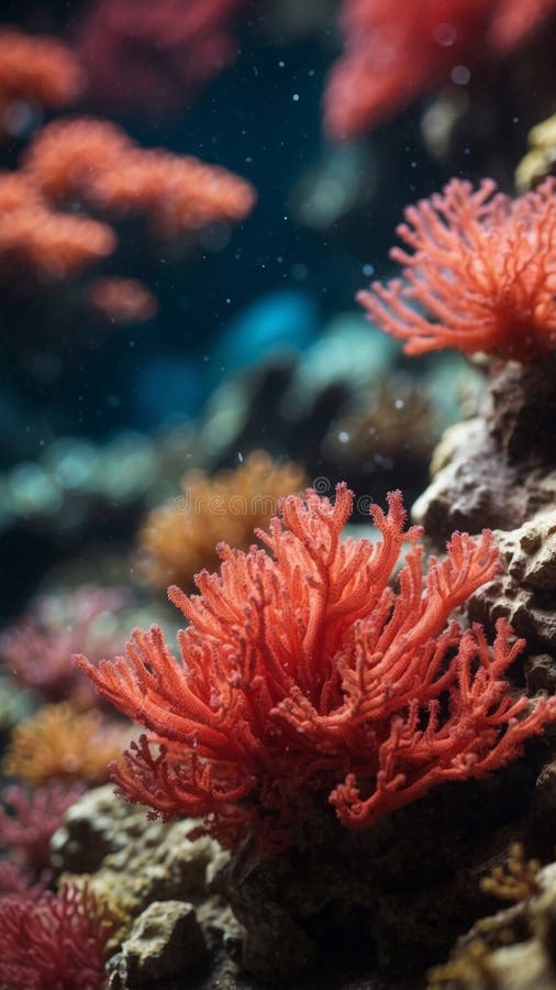 Close Up of a Beautiful Red Tropical Coral Reef Deep Under the Sea ...