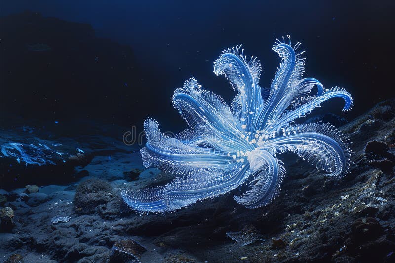 Close-up of a Beautiful Sea Pen Illuminated Underwater, Showcasing Its ...