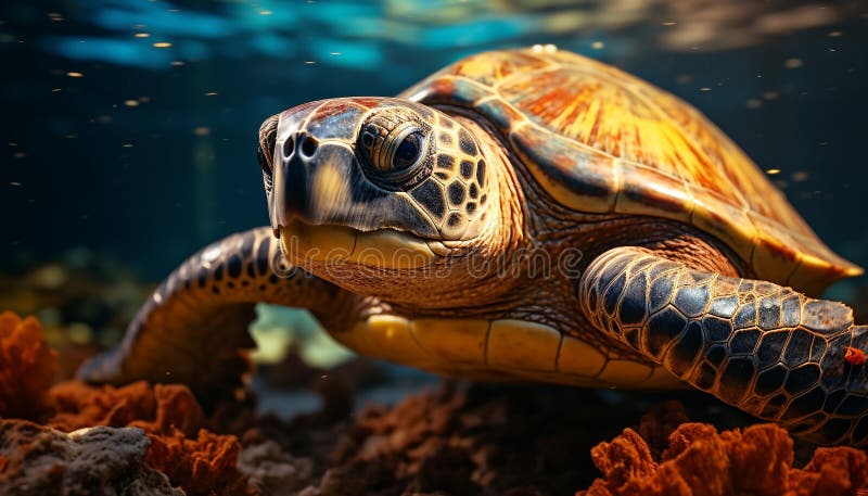 Close Up of a Beautiful Sea Turtle Swimming Underwater Generated by AI ...