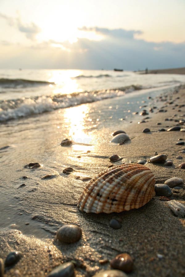 Shell on Beach with Geometric Shapes Stock Illustration - Illustration ...