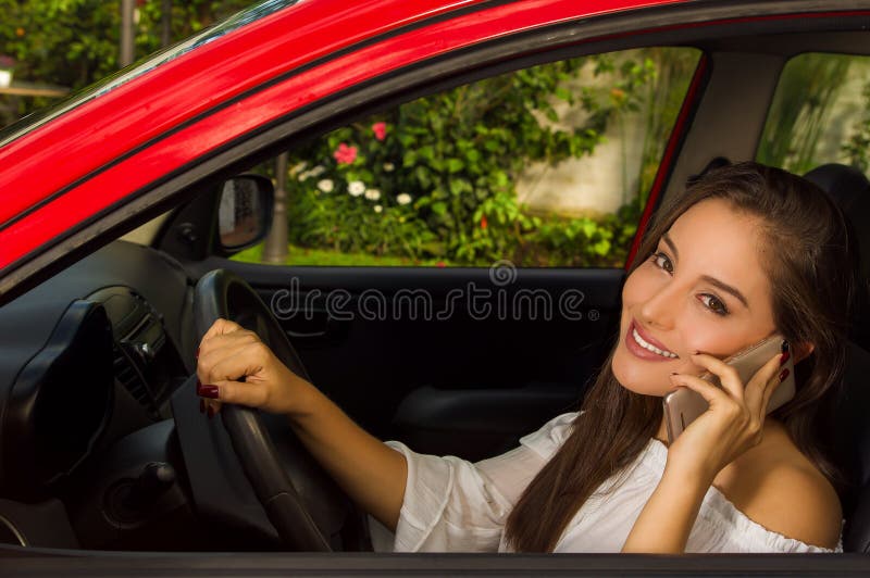 Close Up of a Beautiful Smiling Woman Making a Phone Call Stock Image ...