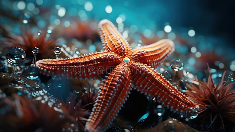 Close Up of Beautiful Starfish Underwater Blurry Seascape Background ...