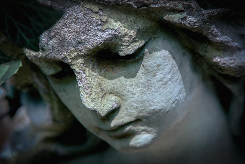 Close Up Beautiful Tender Look of a Sad Angel Looking Down Stock Image ...