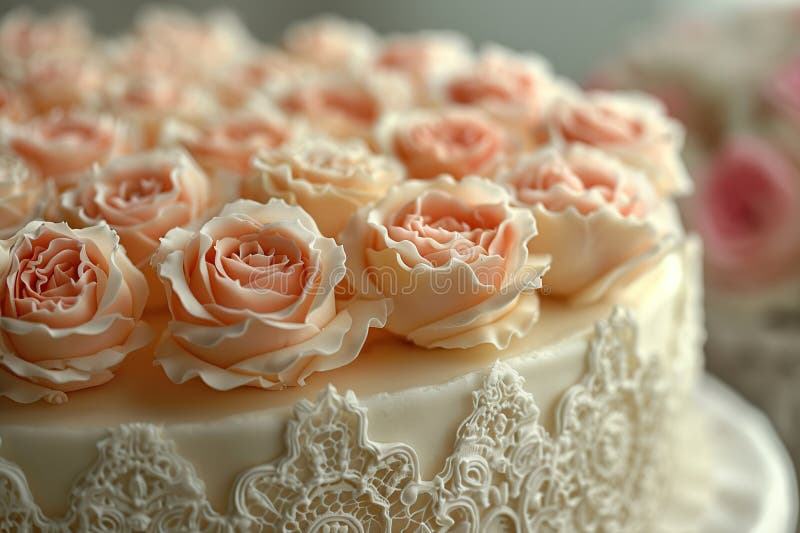 Wedding Cake Decorated with Delicate Sugar Roses Stock Illustration ...
