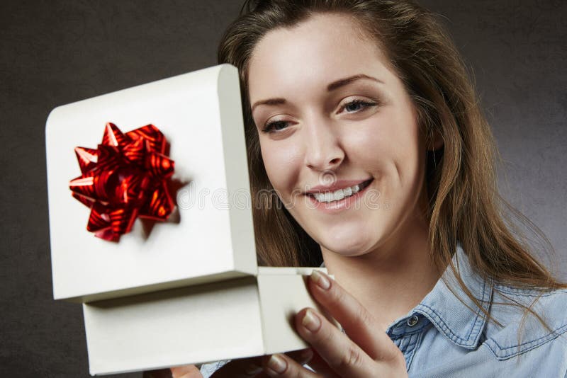 Close Up of Beautiful Woman with Gift Stock Image - Image of female ...