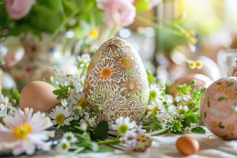 A Close-up of a Beautifully Adorned Easter Egg, Surrounded by Festive ...