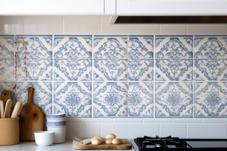 Close-up of Beautifully Patterned Ceramic Tiles for Kitchen Backsplash Stock Illustration ...