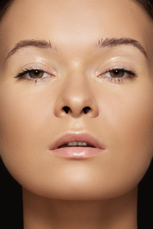 Close-up Beauty. Model Face with Tan & Clean Skin Stock Image - Image ...