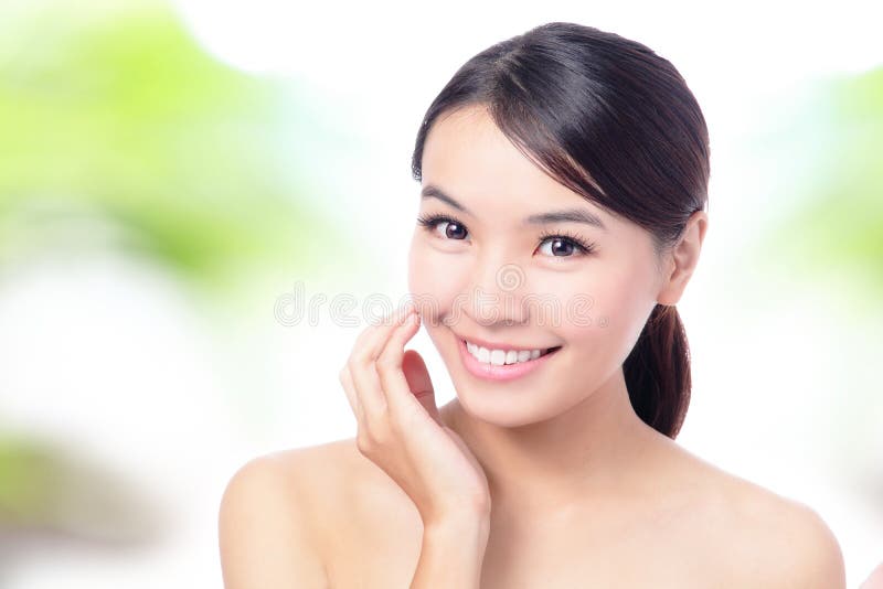 Close Up of Beauty Woman Face and Hand Touch Stock Photo - Image of ...