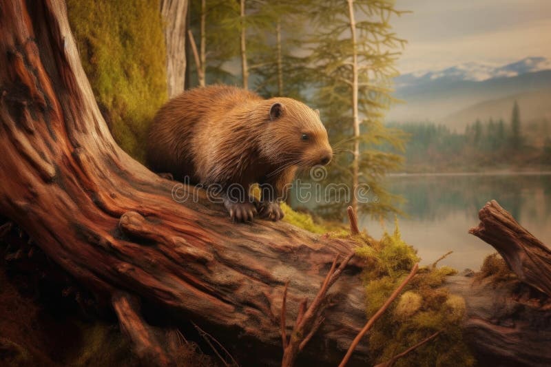 Close-up of Beaver Gnawing on a Tree Trunk Stock Image - Image of ...