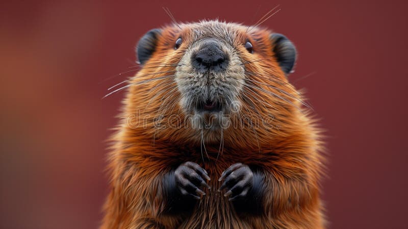 A Close Up of a Beaver with Its Mouth Open and Front Paws Raised ...