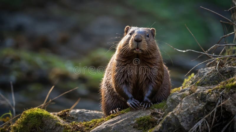 A Close-up of a Beaver Sitting on a Rock in a Natural Setting Stock ...