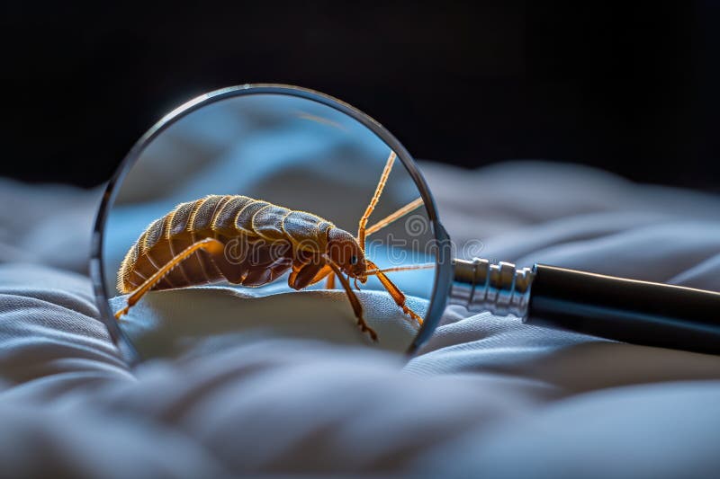 Close Up of a Bed Bug in a Magnifying Glass. Stock Illustration ...