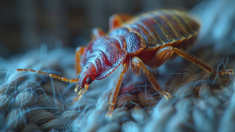 Close-up of a Bed Bug Resting on Textured Fabric in a Home Environment ...