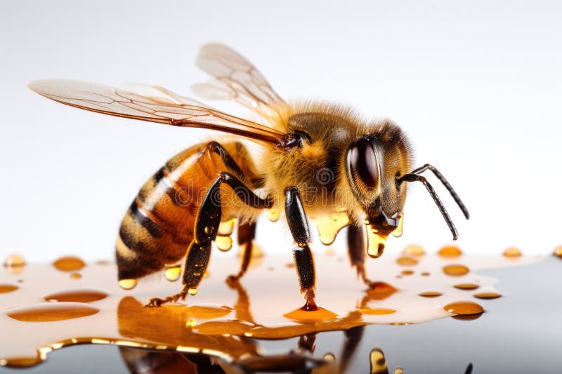 Close-up of a Bee Feeding on Nectar Honey Pollen Generative AI ...