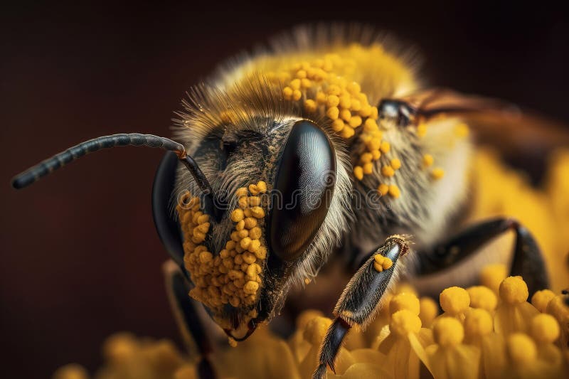 A Close Up of a Bee on a Flower with Yellow Pollen Stock Illustration ...