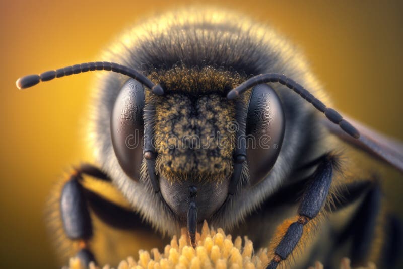 Close Bee on on Flowers. AI Generative Stock Illustration ...