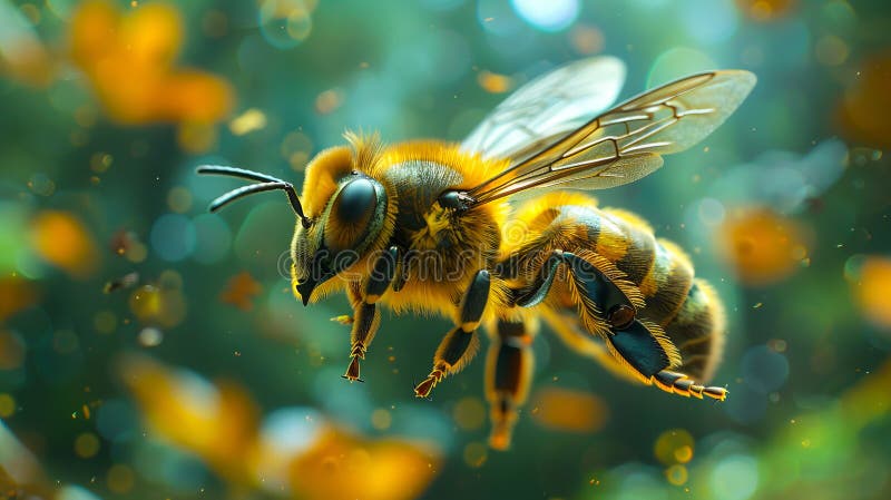 A Close Up of a Bee Flying through the Air Stock Image - Image of green ...