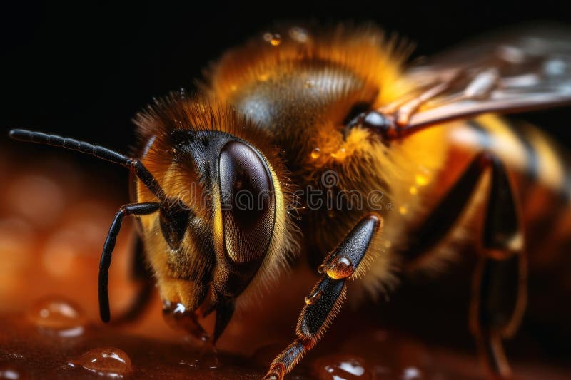 Close Up of a Bee on Honey Created with Generative AI Technology Stock ...