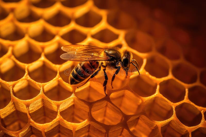 Close Up of Bee on Honeycomb Created Using Generative Ai Technology ...