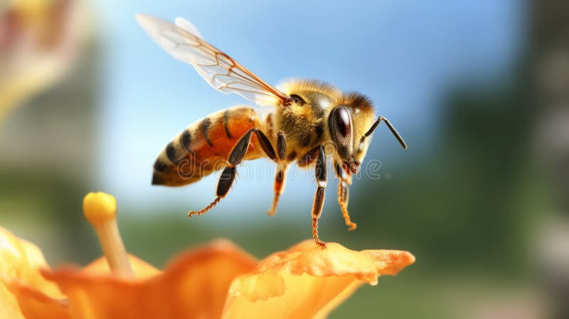 Close-up of a Bee Landing on a Flower for Pollination. Generative AI ...