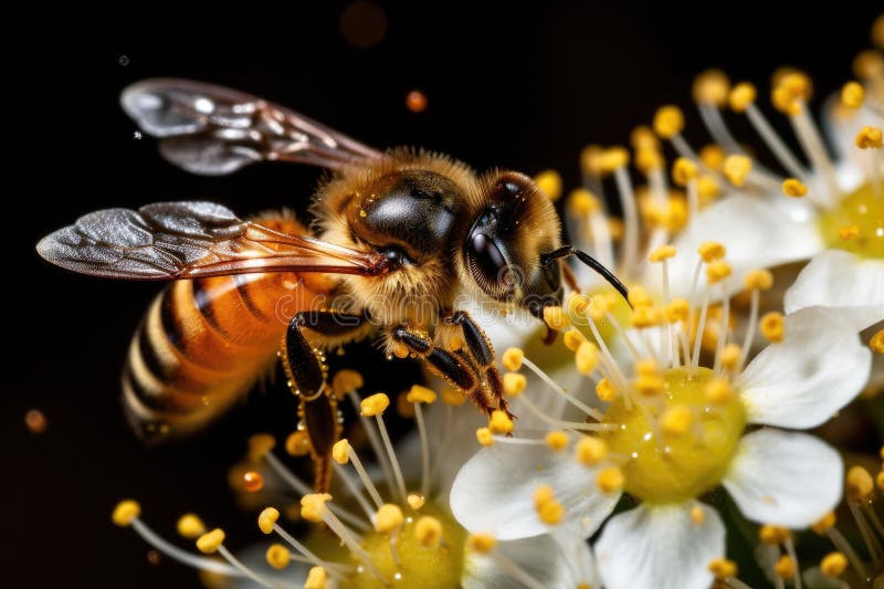Close-up of Bee Landing on Flower, with Visible Pollen Grains Stock ...