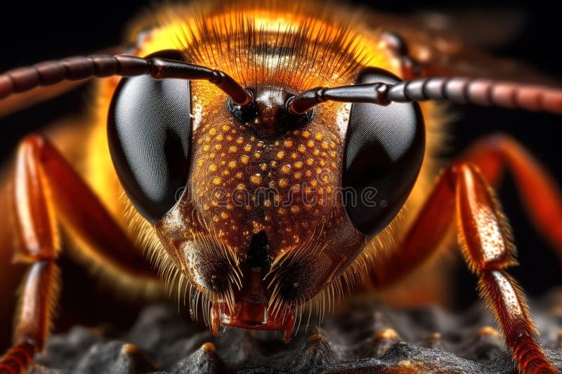 Close-up of a Bee S Head. Macro Photography Stock Illustration ...