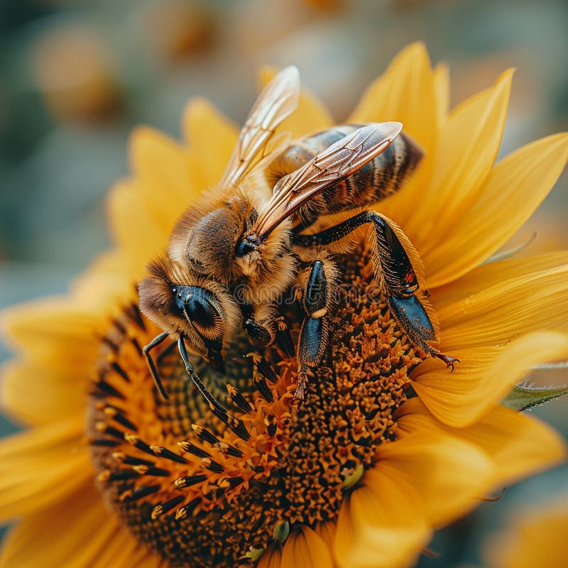 Close-up of a Bee on a Sunflower Representing Nature Stock Photo ...