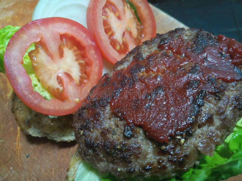 Close Up of a Beef Burger Preparation Stock Photo - Image of prepared ...