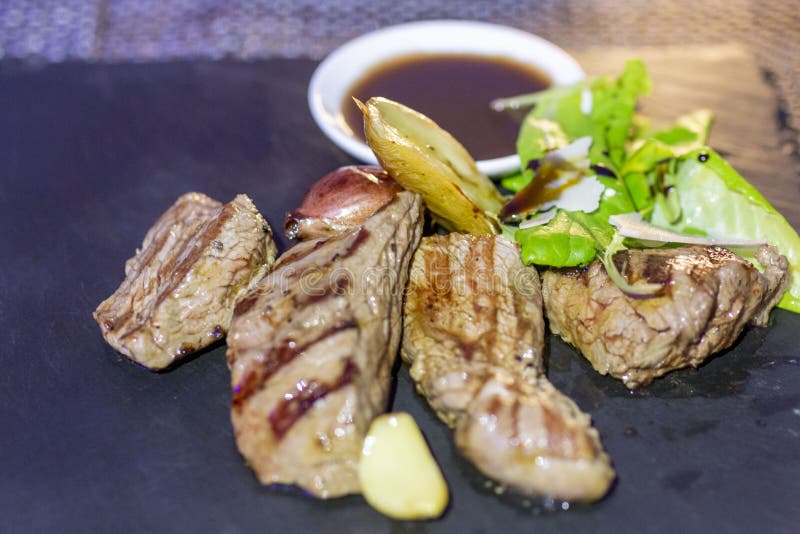 Close Up of Beef Filet with Sauces. Stock Image - Image of dish, filet ...