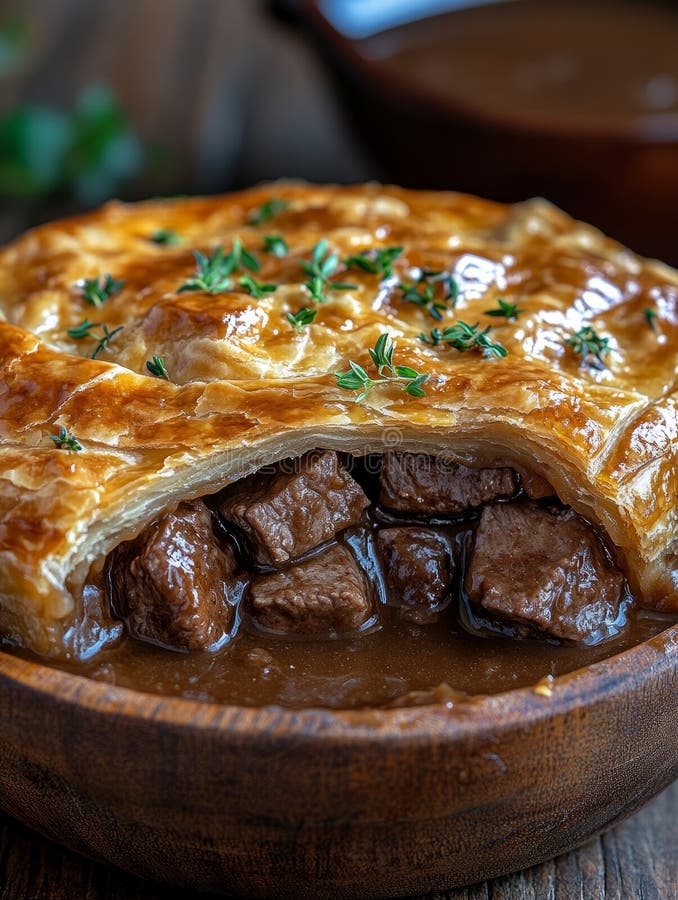 Close-up of a Beef Pie with Flaky Crust. Stock Photo - Image of meat ...