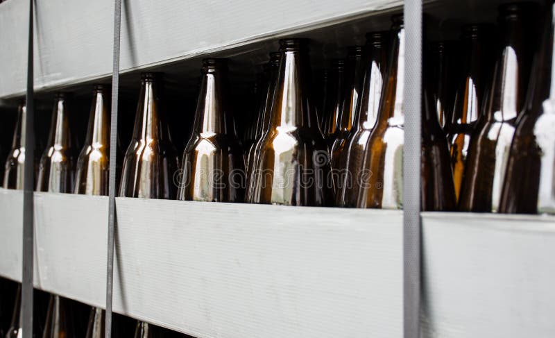 Close Up Beer Bottle in Pallet for Brewing in Industrial Plants Stock ...
