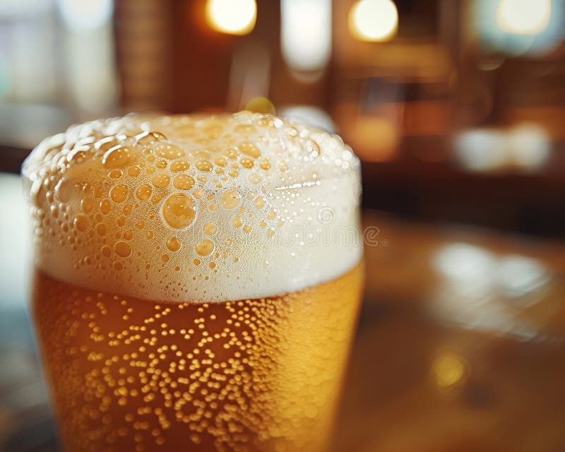 Close-up of Beer Foam on a Golden Ale, Capturing the Tiny Bubbles and ...