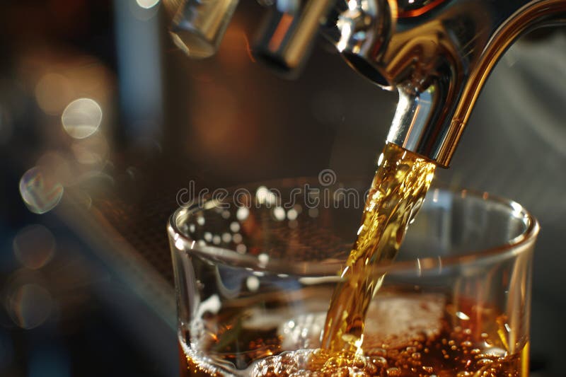 Close Up Of Beer Pouring Into A Glass From A Tap Stock Illustration